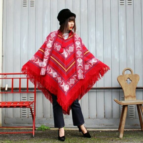 Vintage | Sweaters | Vintage Red Wool Poncho | Poshmark